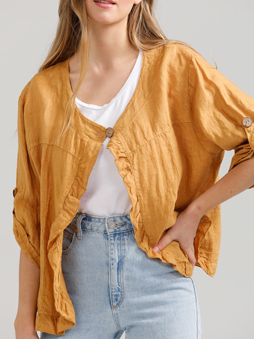 Mustard Fifi Jacket, Pure Linen Short Jacket, Mustard Linen Jacket ...