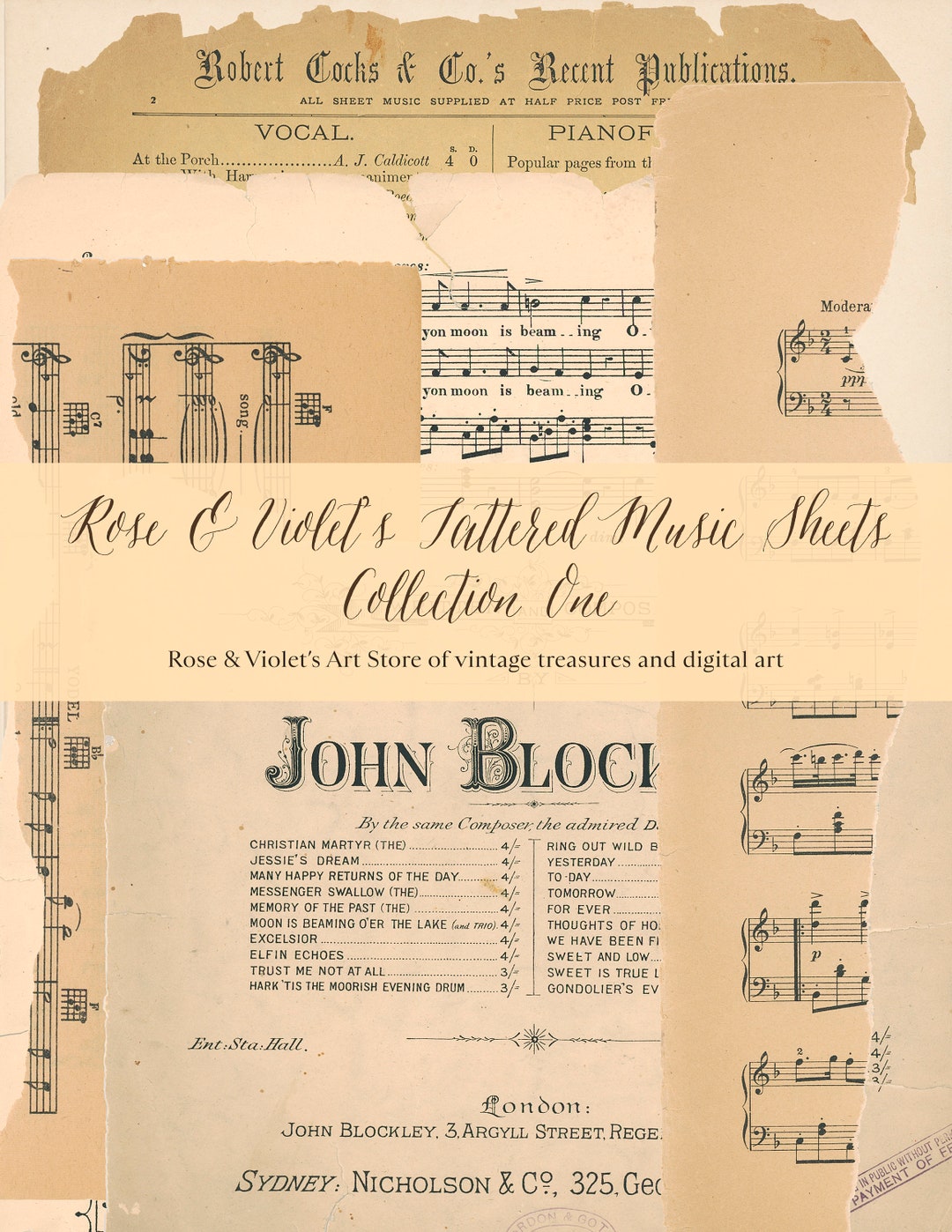 Tattered Music Sheet Collection 1, Torn Antique Music Papers, Digital ...