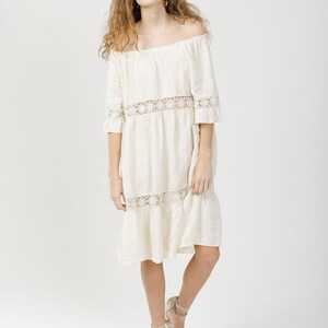 Cream Capri Pure Linen Dress, Short Linen Dress, Linen Dress, Cream ...