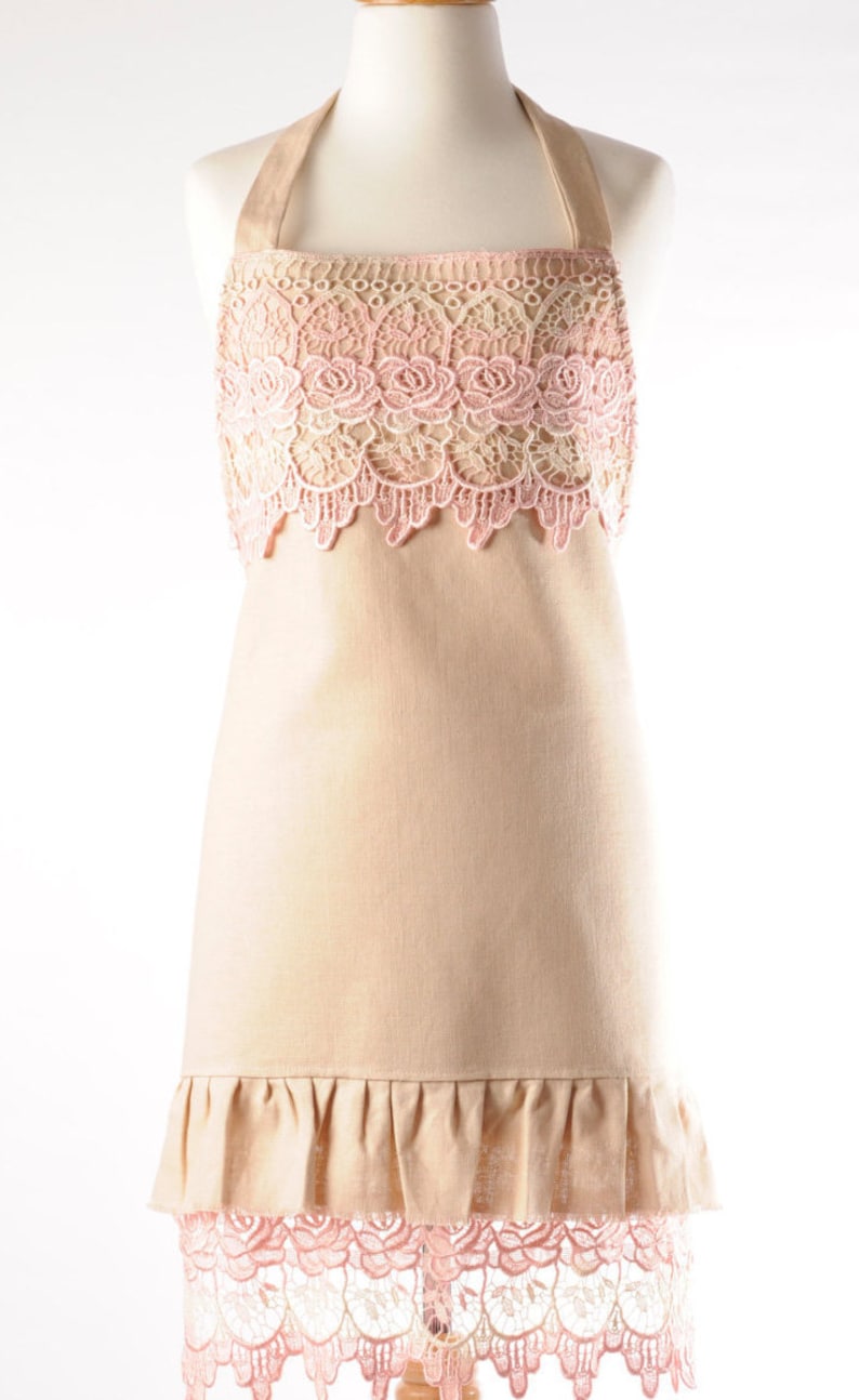 Pale Pink and Lace Apron. Vintage Lace and Linen Apron. Rose - Etsy