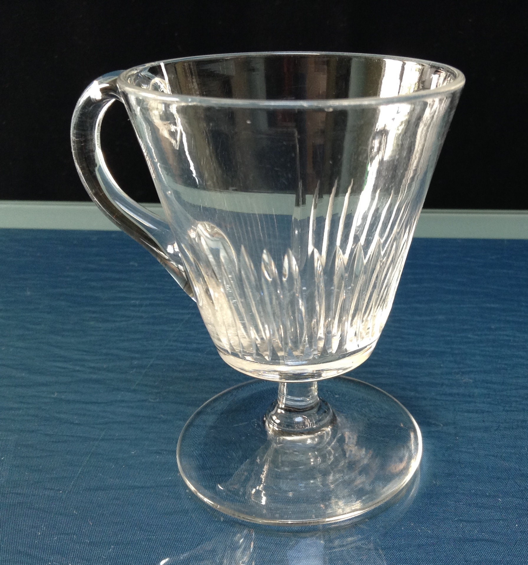 Antique Victorian Blaze Cut Glass Pedestal Custard Jelly Syllabub Cup ...
