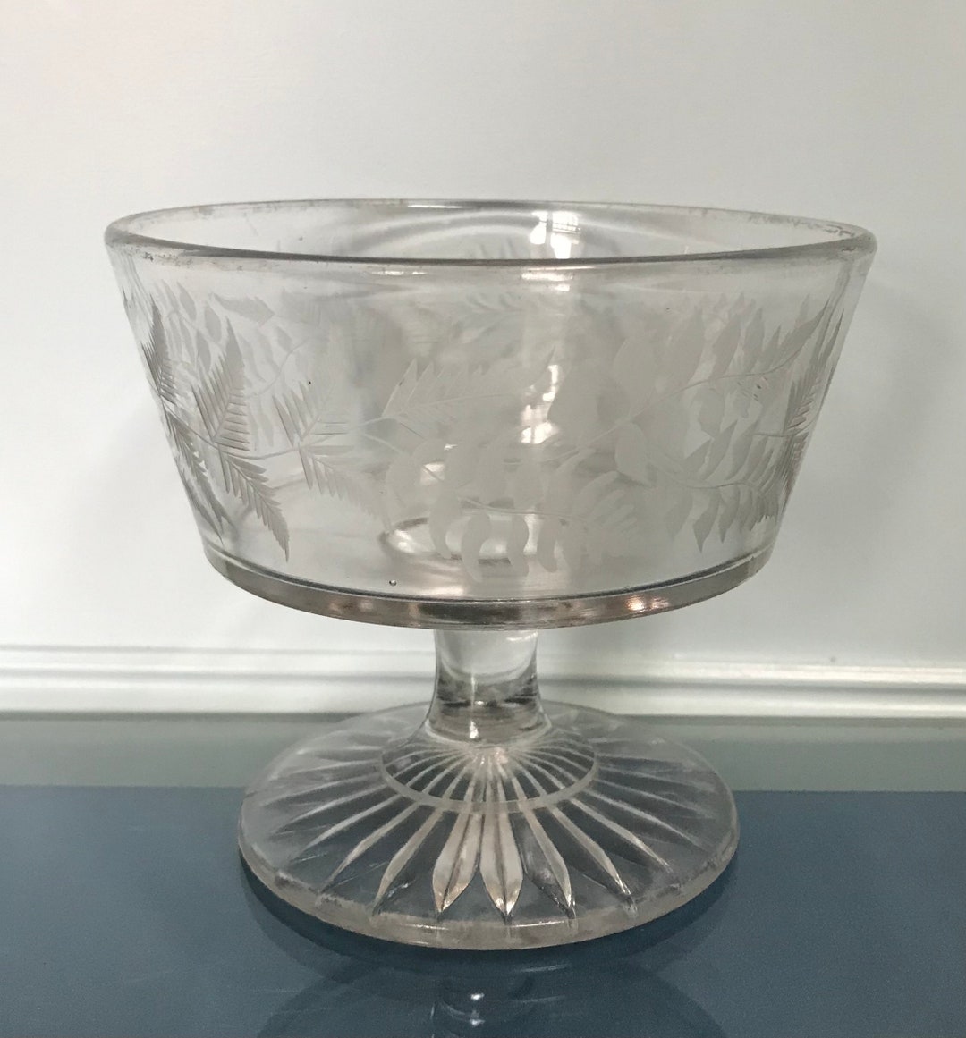 Antique 19thc Victorian Sowerby Pressed Glass Fern Etched Sweetmeat ...