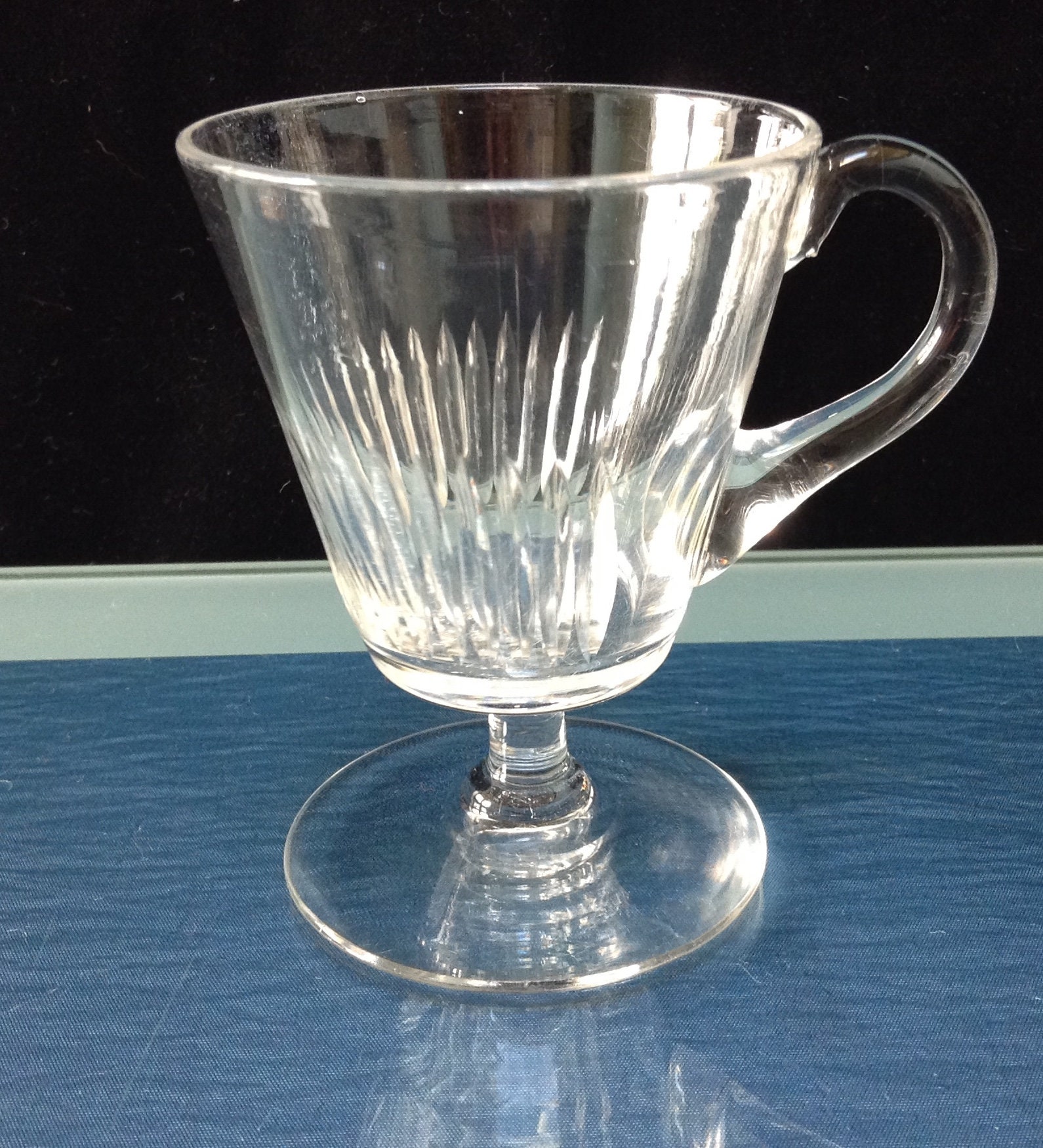 Antique Victorian Blaze Cut Glass Pedestal Custard Jelly Syllabub Cup ...
