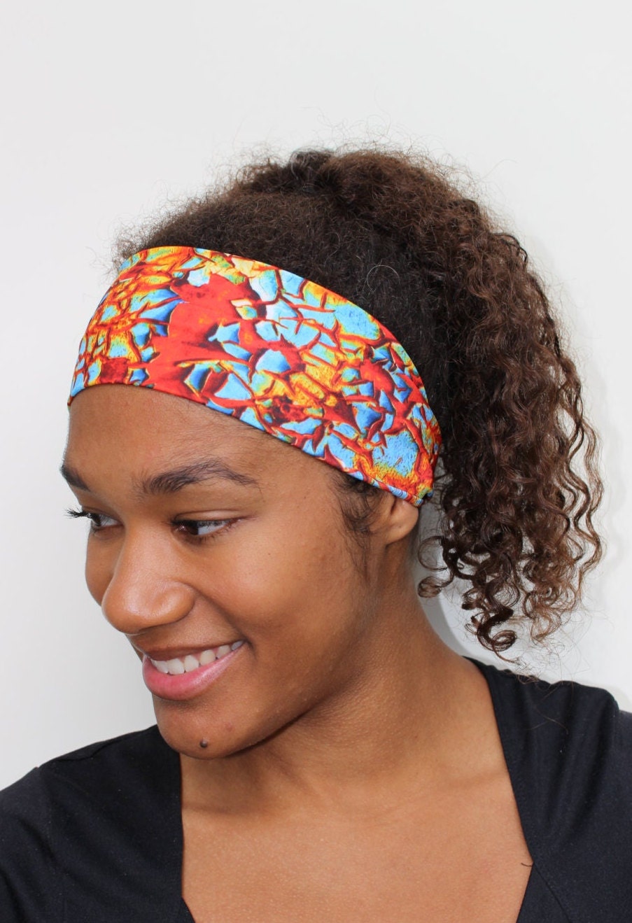 Thick Yoga Headband Orange Blue Headband Workout Headband Fitness