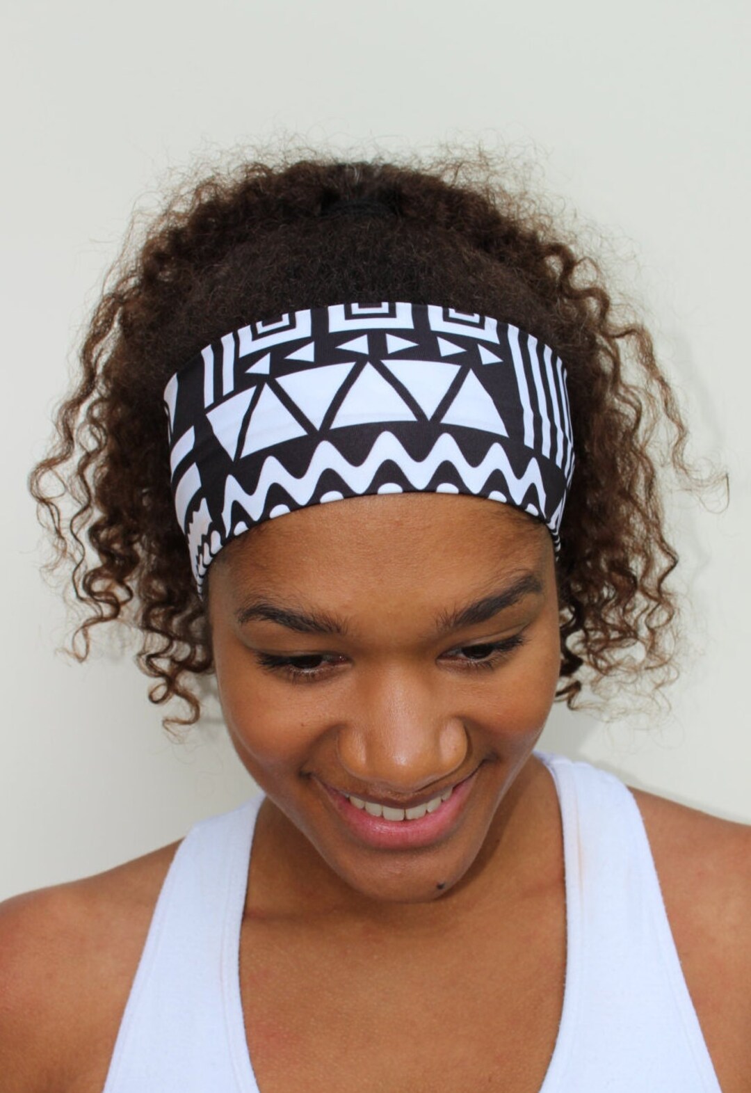 Thick Black and White Tribal Headband: Lycra Workout, Yoga, Swim ...