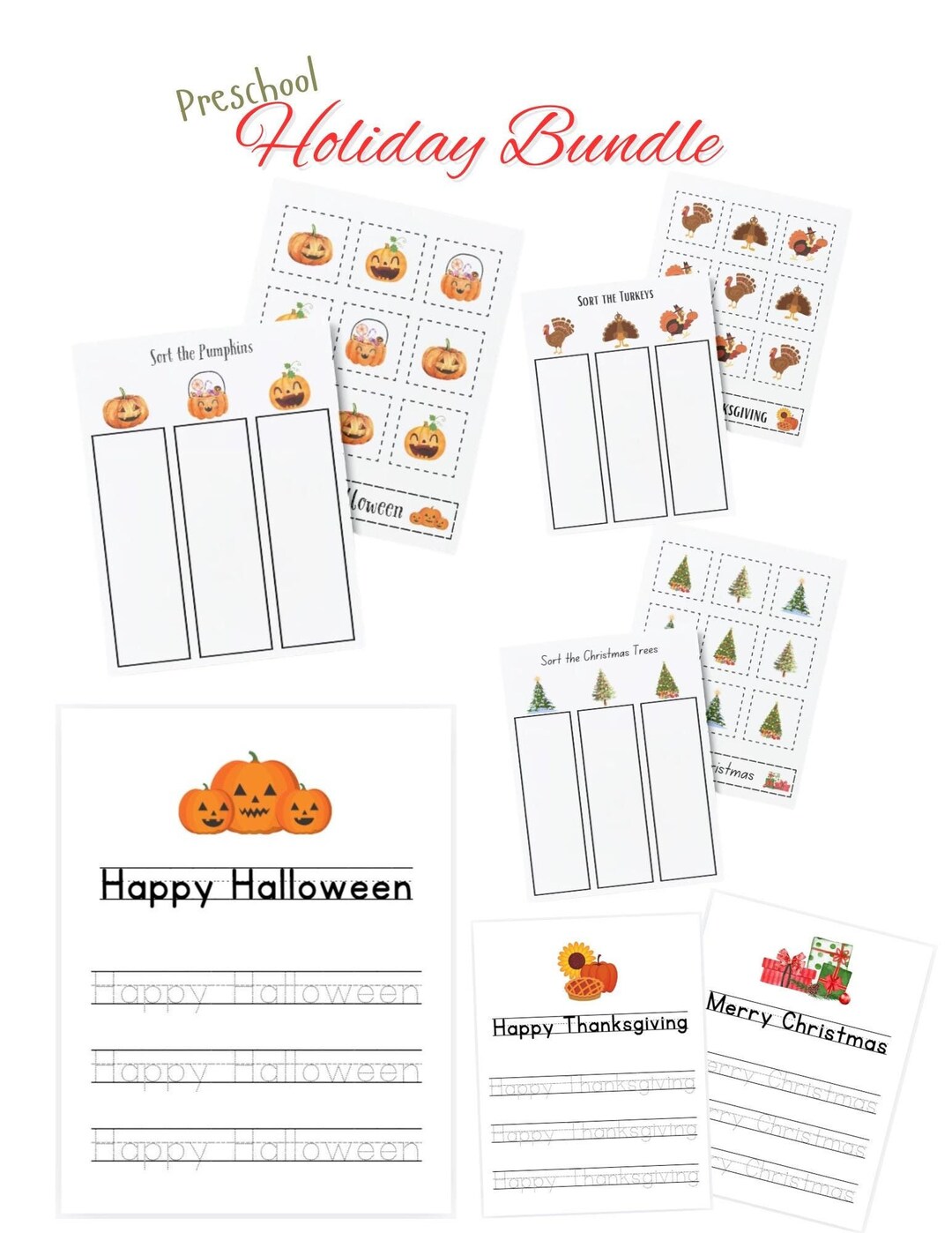 Bundle: Preschool Holiday Sorting & Tracing Activites - Etsy