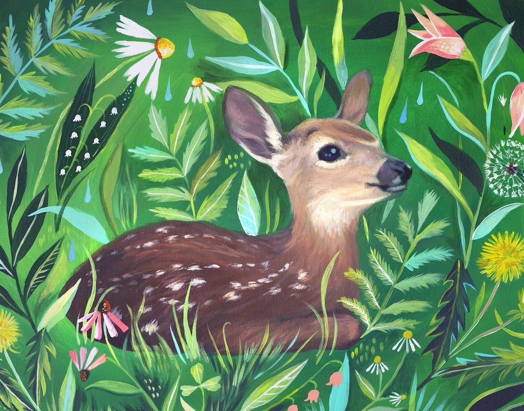 Meadow Fawn Art Print | Acrylic Painting | Nursery | Woodland Animal ...
