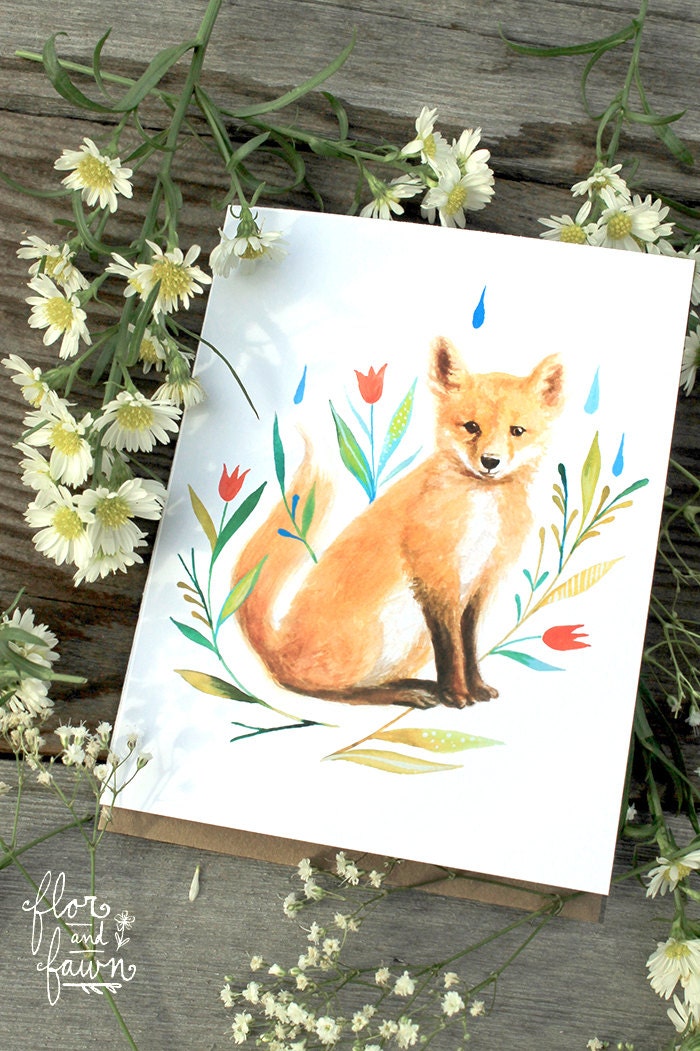 Fox Blank Notecard Stationery Watercolor Painting Greeting Card - Etsy