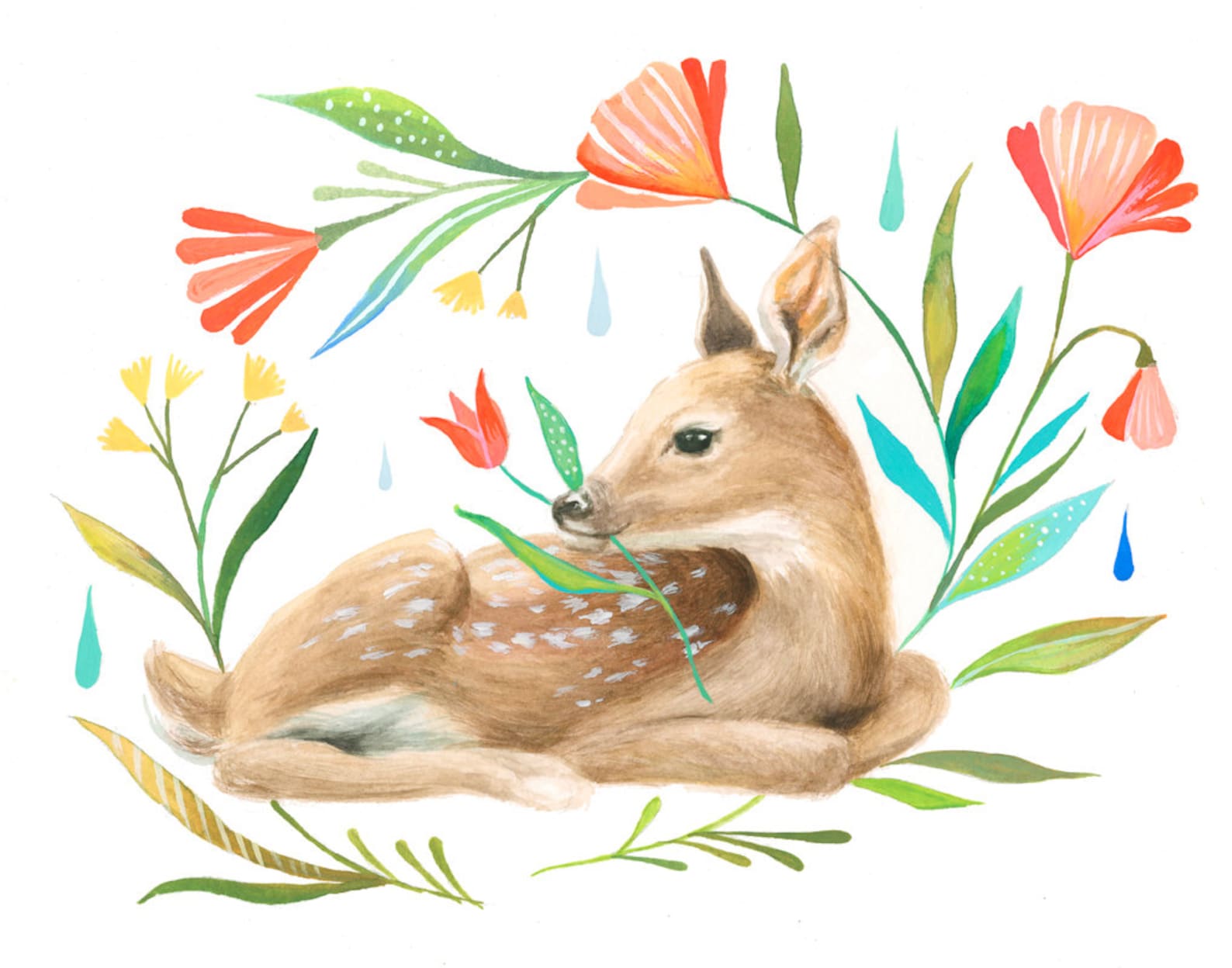 Fawn Art Print Watercolor Painting Nursery Woodland - Etsy