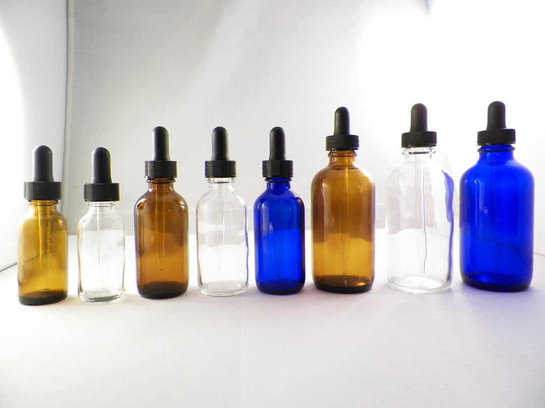 GLASS TINCTURE/ DROPPER Bottles Choose Size 1,2,4,8 Oz Amber Cobalt ...