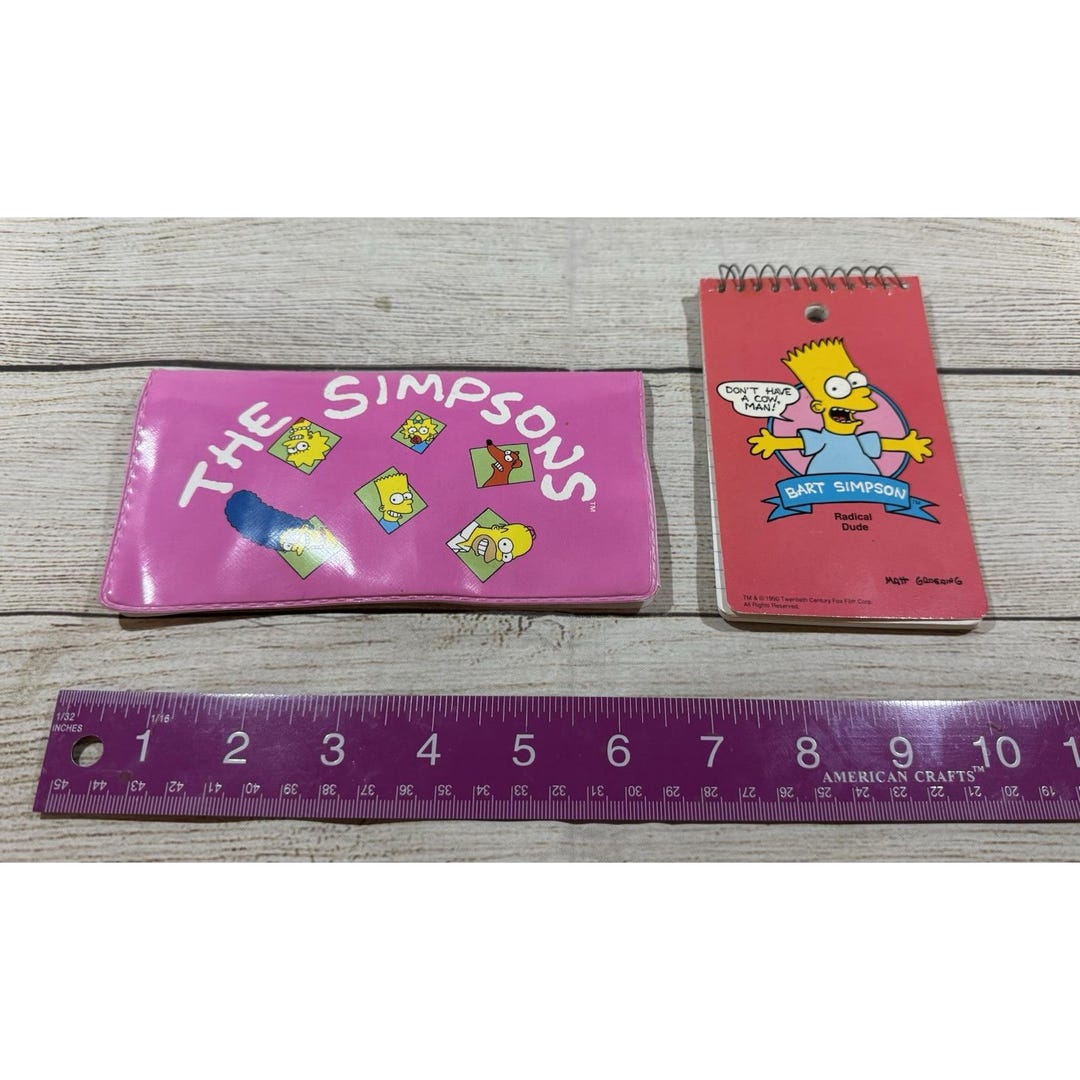 VTG Simpsons Pink Checkbook Cover & Bart Spiral Small Notepad Radical ...