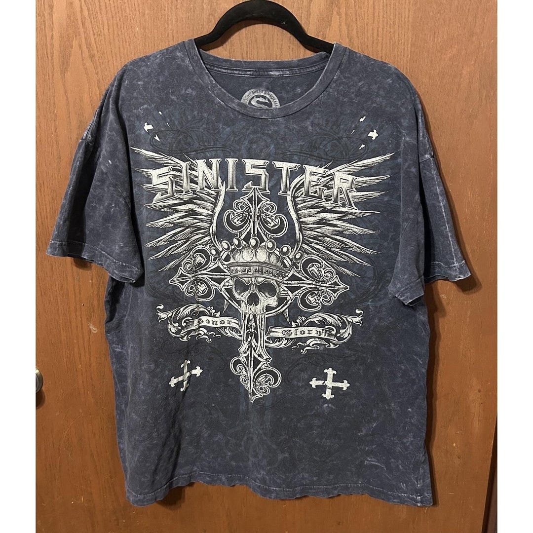 Vintage Sinister UFC MMA Black Blue Tie Dye Cross Skull T Shirt Y2K Sz ...