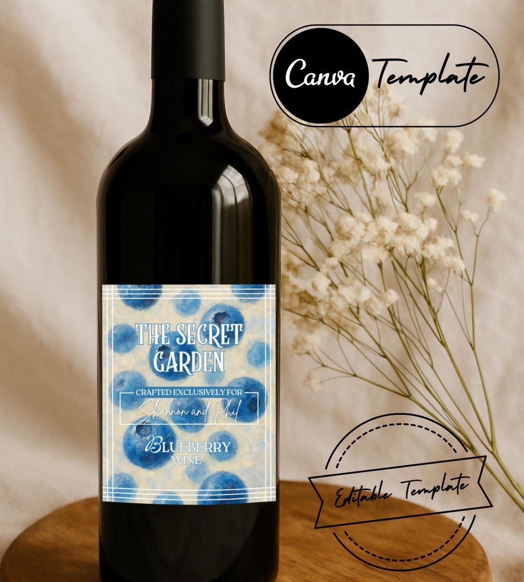 Custom Blueberry Wine Label - Secret Garden Vintage Style, Personalized ...