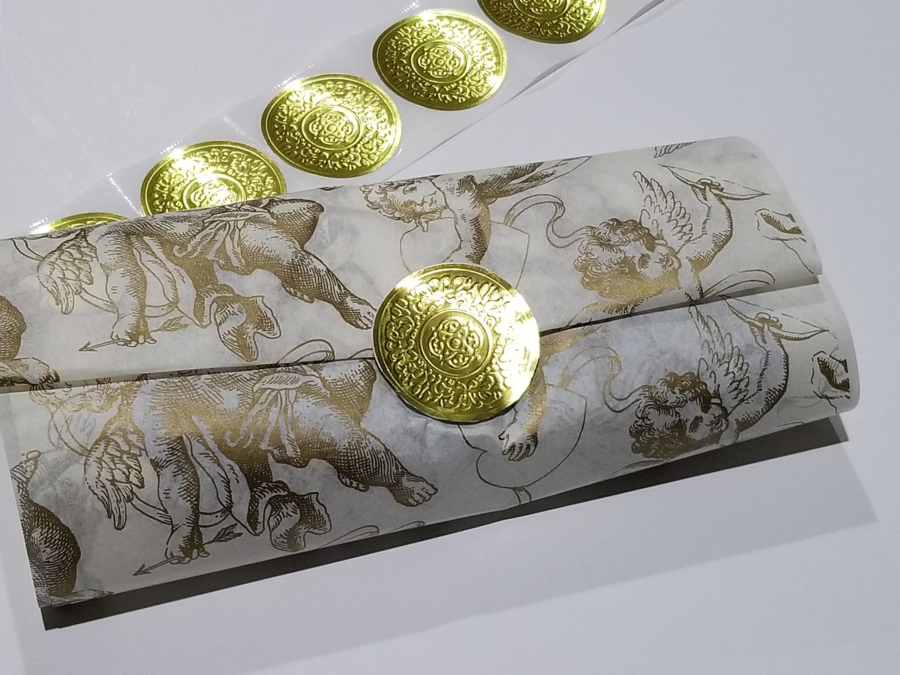 Embossed Foil Sealer- Golden Medallion Stickers- Envelope Sealer- 2 ...