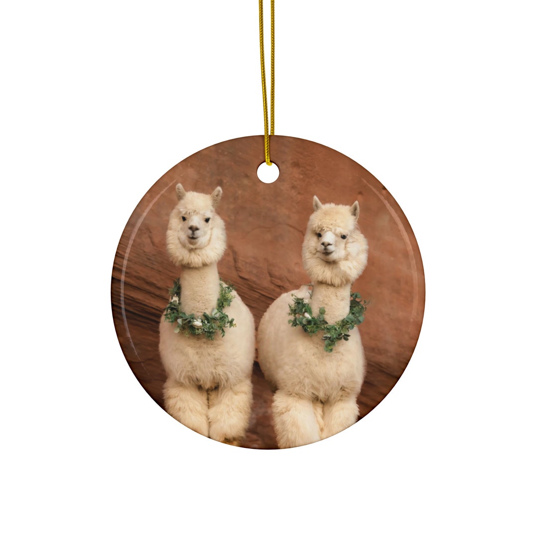 Alpaca Llama Ceramic Christmas Tree Ornament Macaroni and Cheese Red ...
