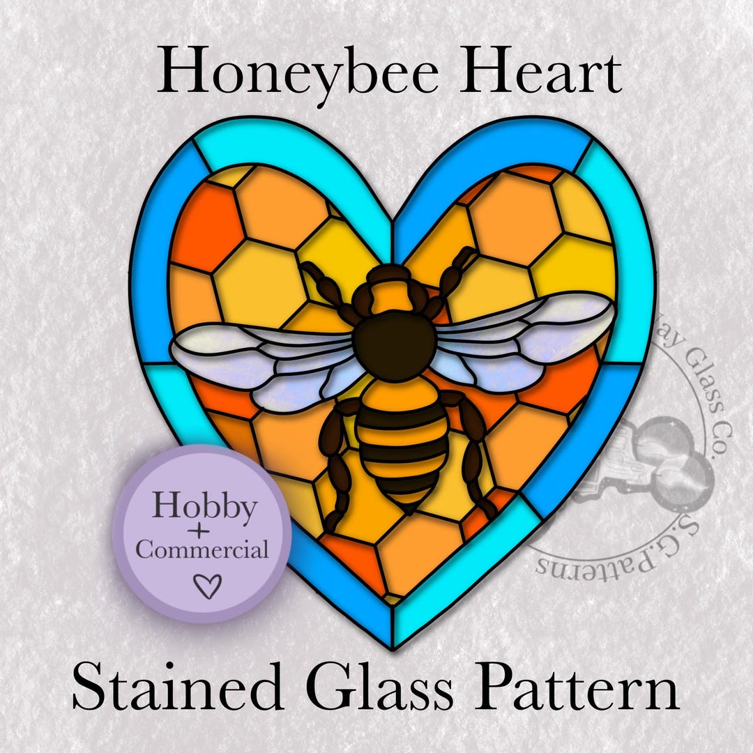 Honeybee Heart Stained Glass Pattern Digital Download Instant PDF - Etsy