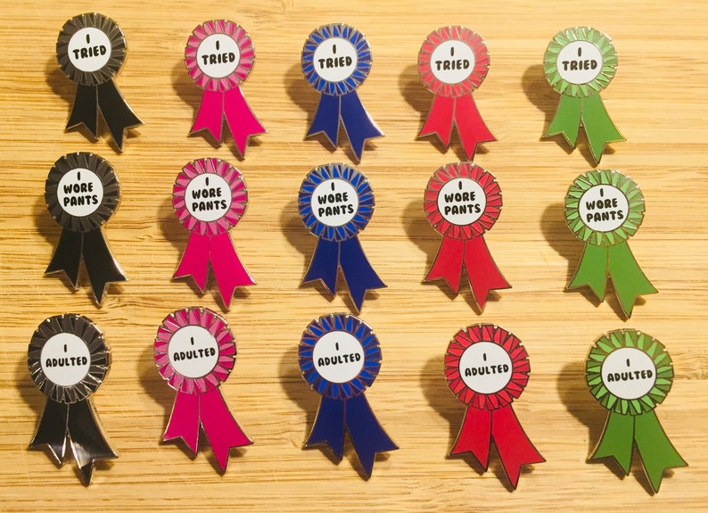 Black I TRIED award ribbon 1 hard enamel single post | Etsy