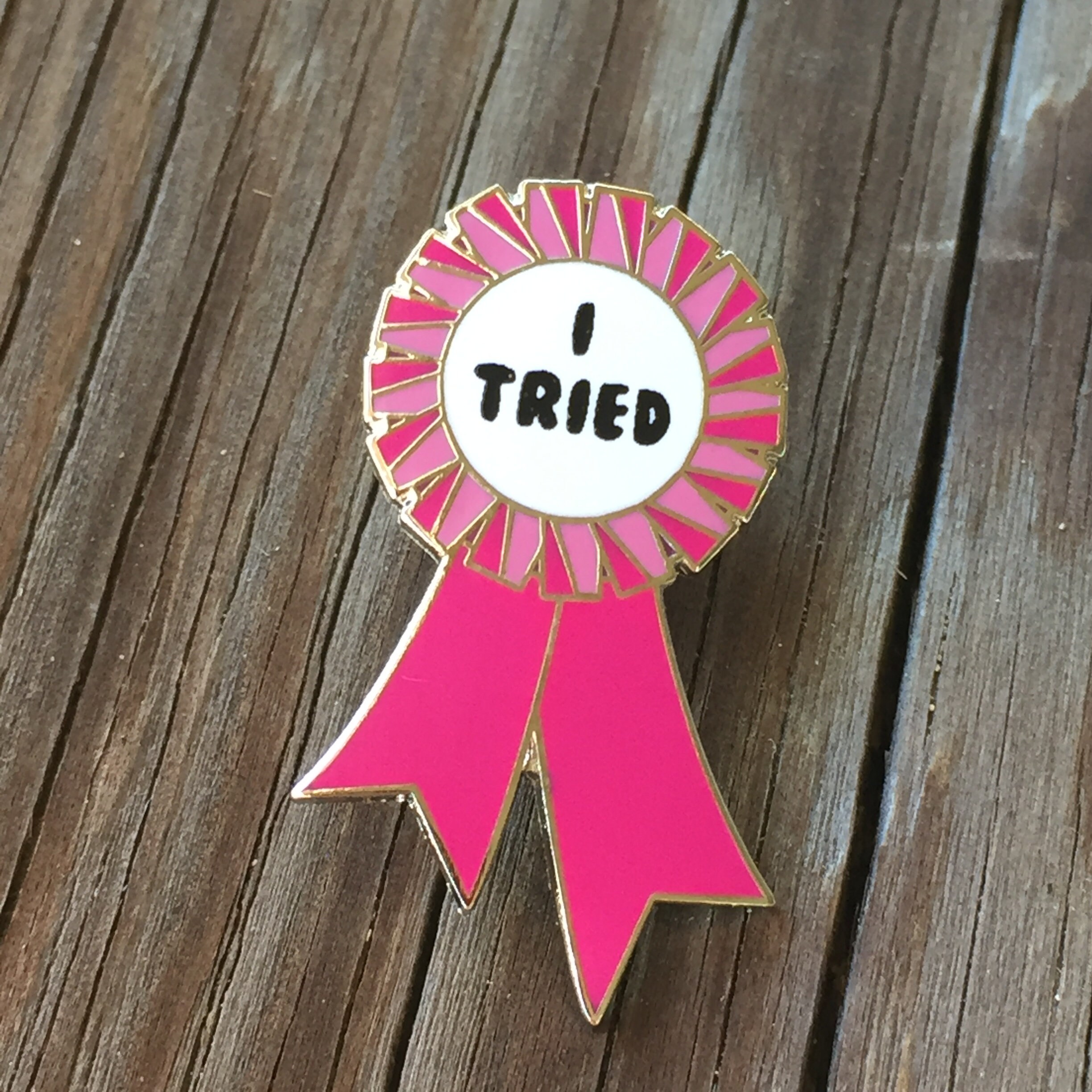 Pink I TRIED award ribbon 1 hard enamel | Etsy