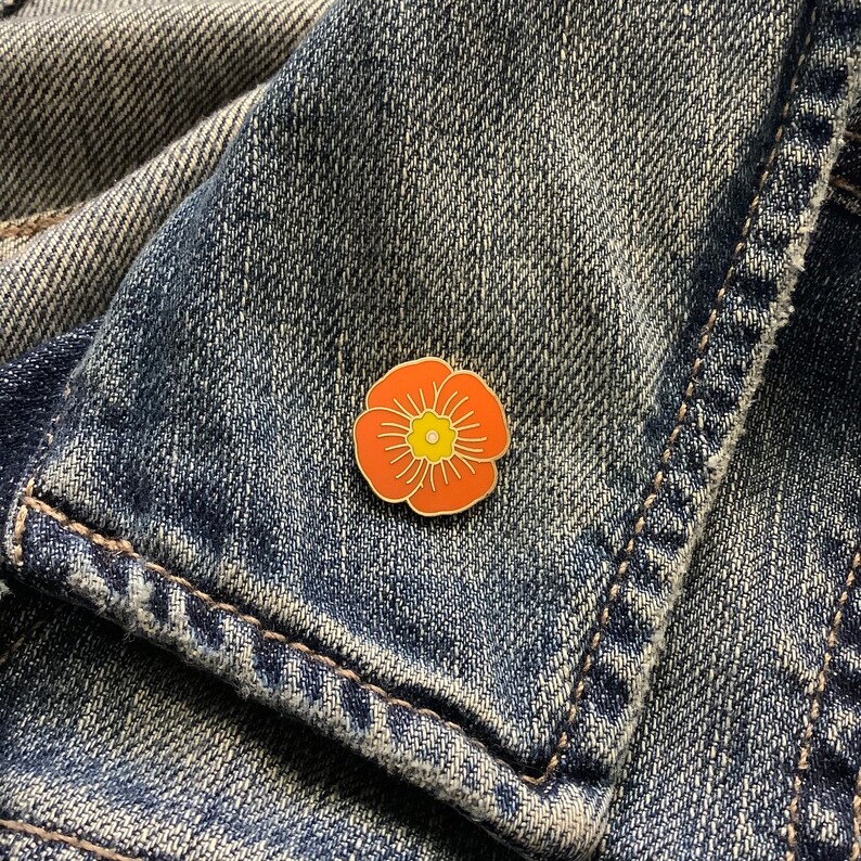 Orange Poppy Enamel Pin Poppy Badge Flower Pin Flower - Etsy