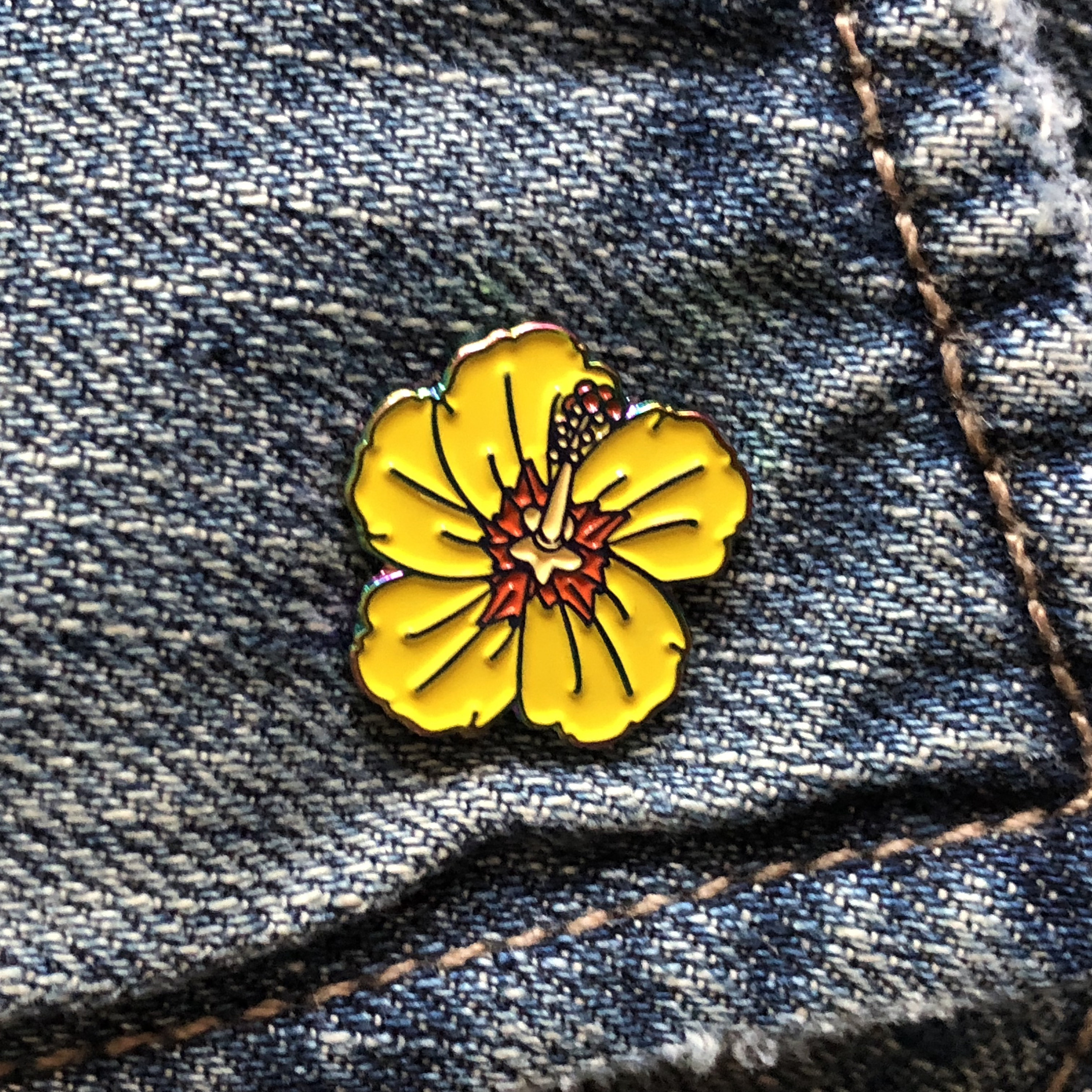 Yellow Hibiscus Enamel Pin 0.75 Rainbow Metal Kawaii | Etsy