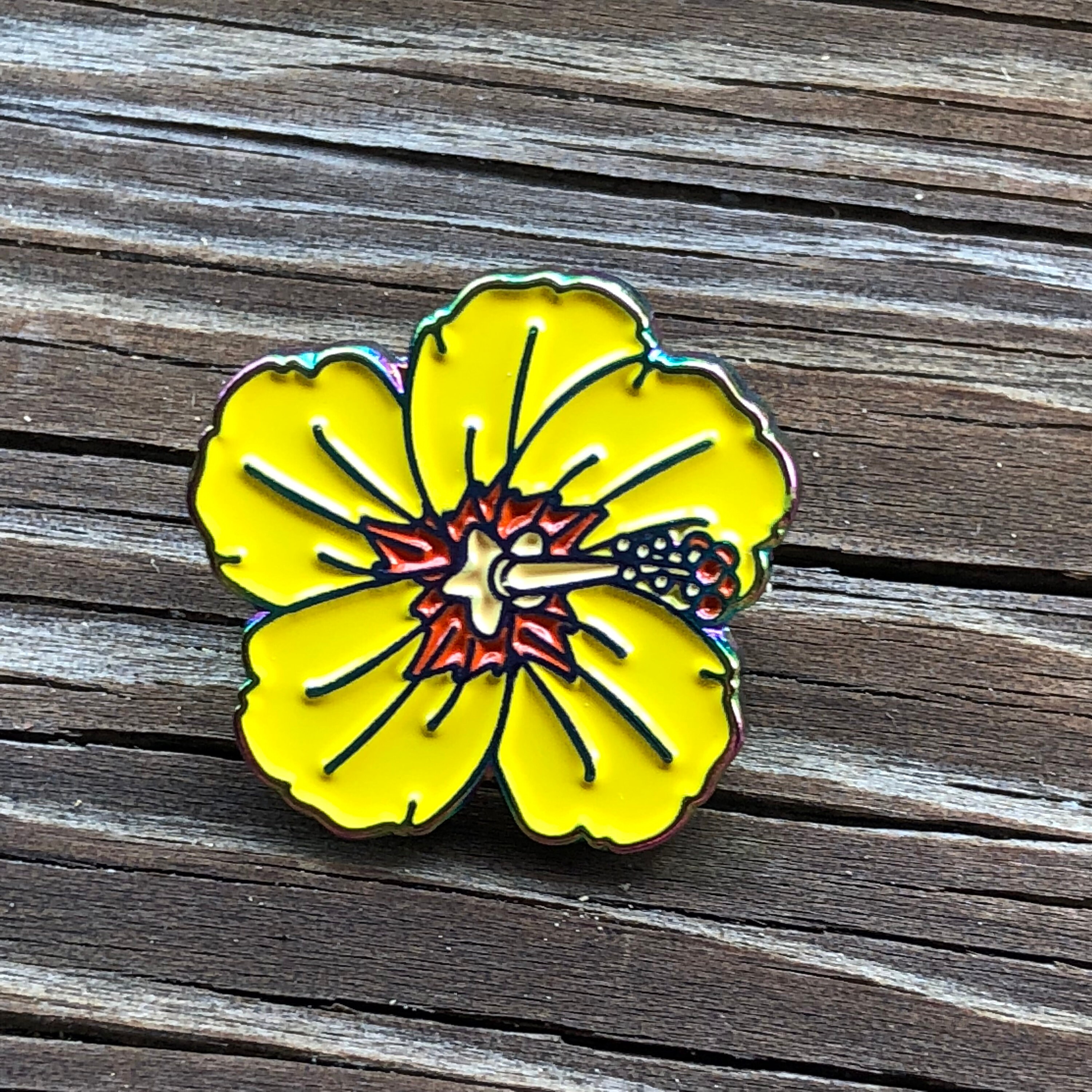 Yellow Hibiscus Enamel Pin 0.75 Rainbow Metal Kawaii | Etsy
