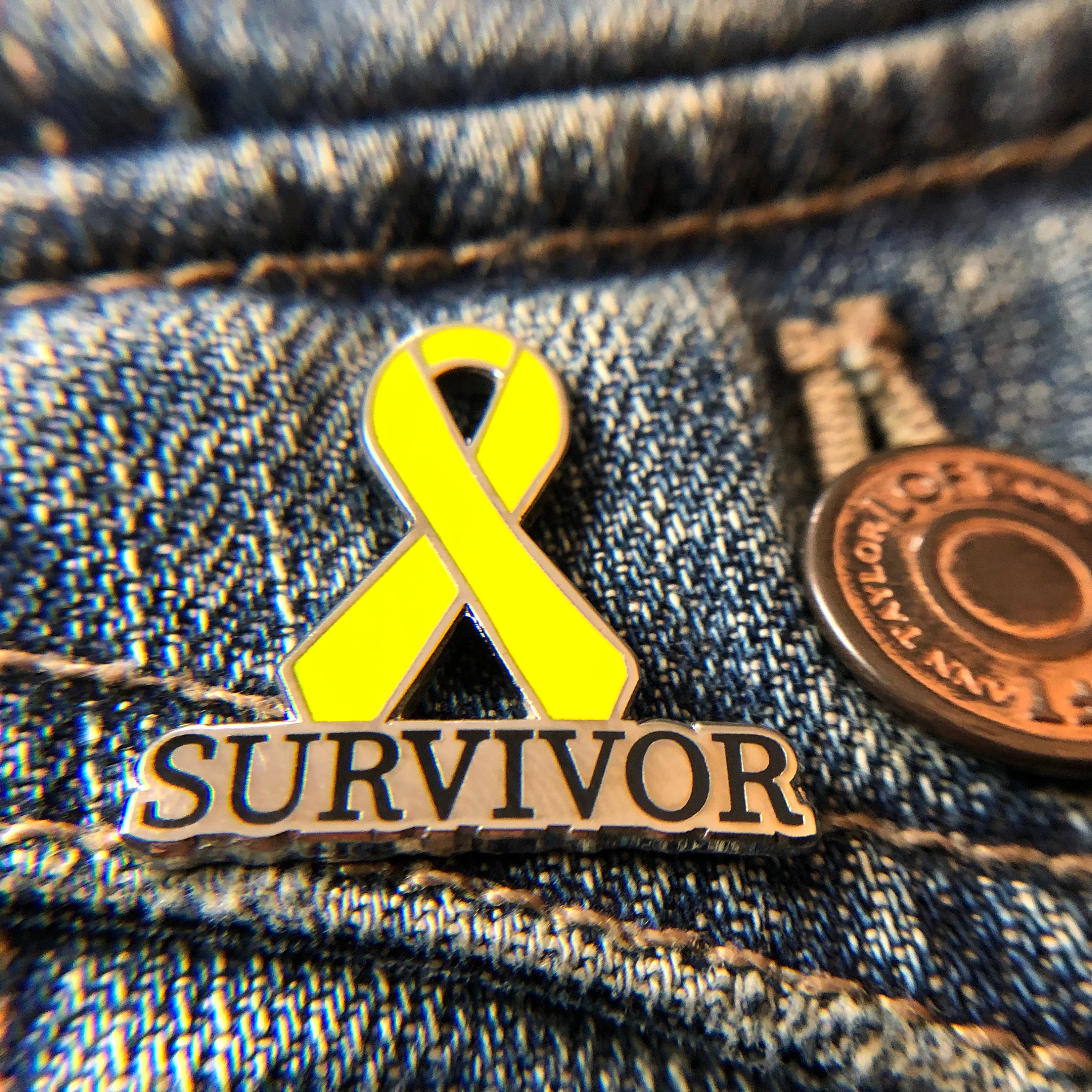 Yellow SURVIVOR awareness ribbon enamel pins endometriosis | Etsy