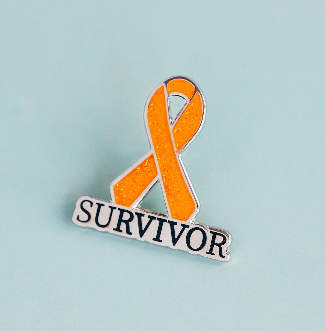 Orange Glitter SURVIVOR Awareness Ribbon Pins - Leukemia, Multiple ...