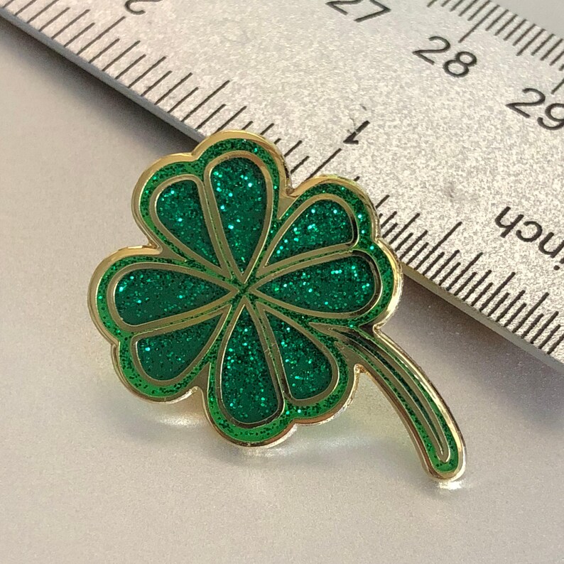 Glitter Shamrock Enamel Pin: Lucky Irish Four Leaf Clover - Etsy