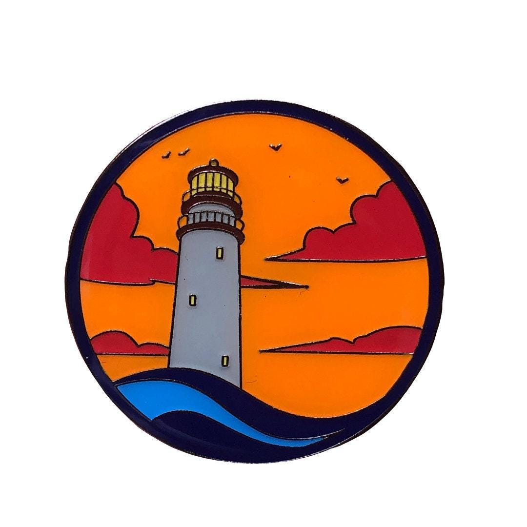 Orange Sunset Lighthouse Enamel Pin - Beach Coastal Jewelry - Etsy
