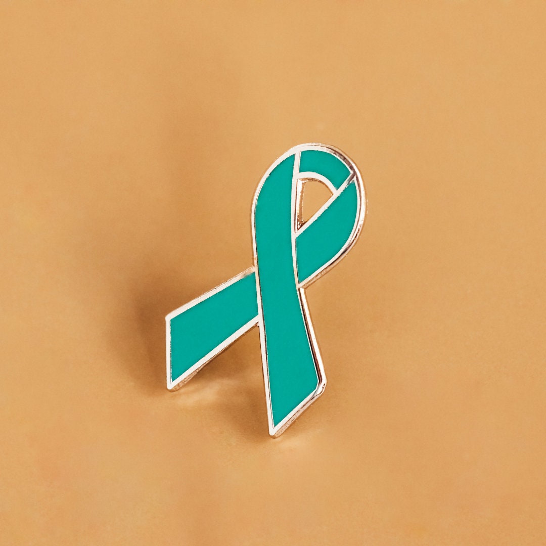 Teal Awareness Ribbon Pin: Support for Cancer, PTSD & Anxiety - Etsy