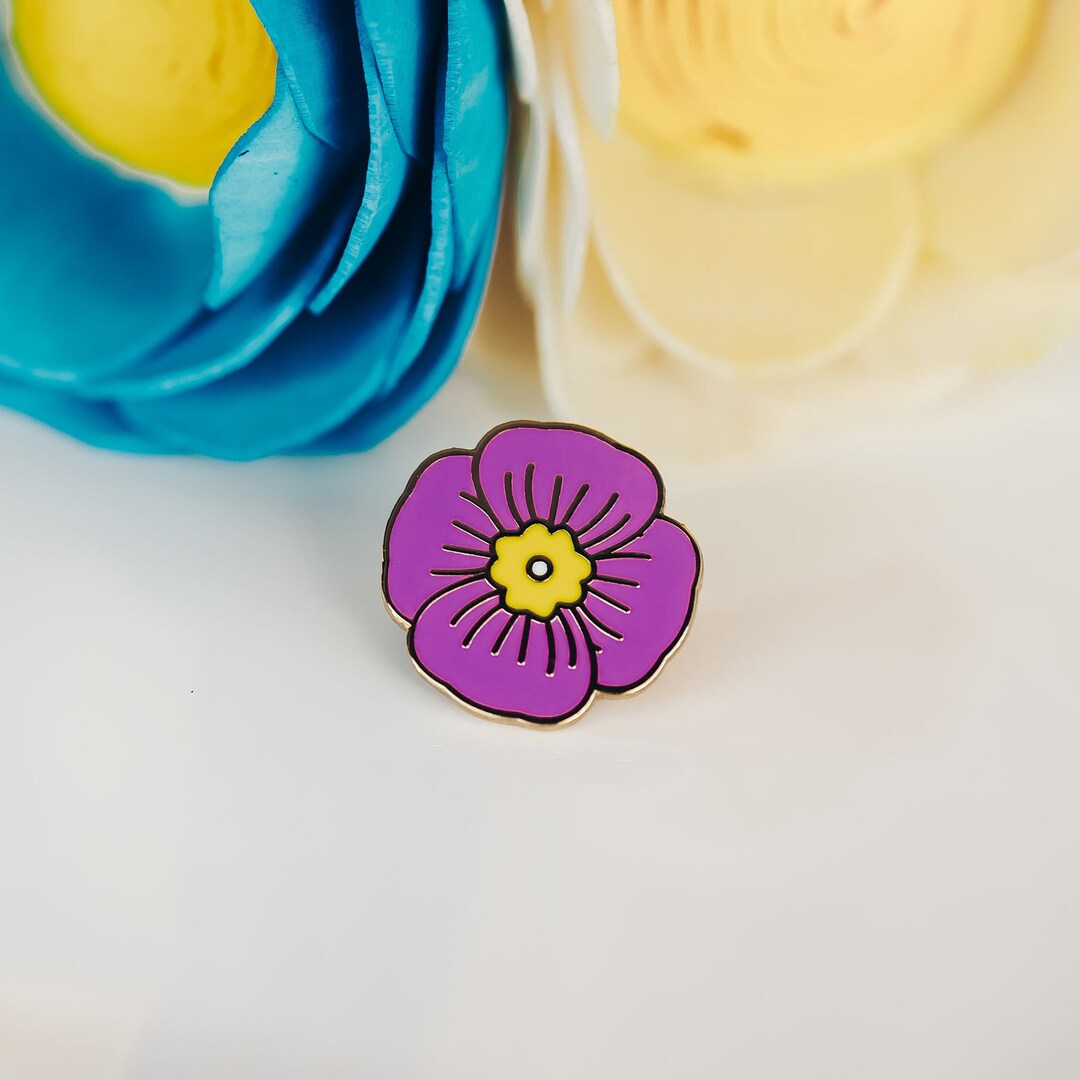 Purple Poppy Enamel Pin, Poppy Badge, Flower Pin, Flower Enamel Pin ...