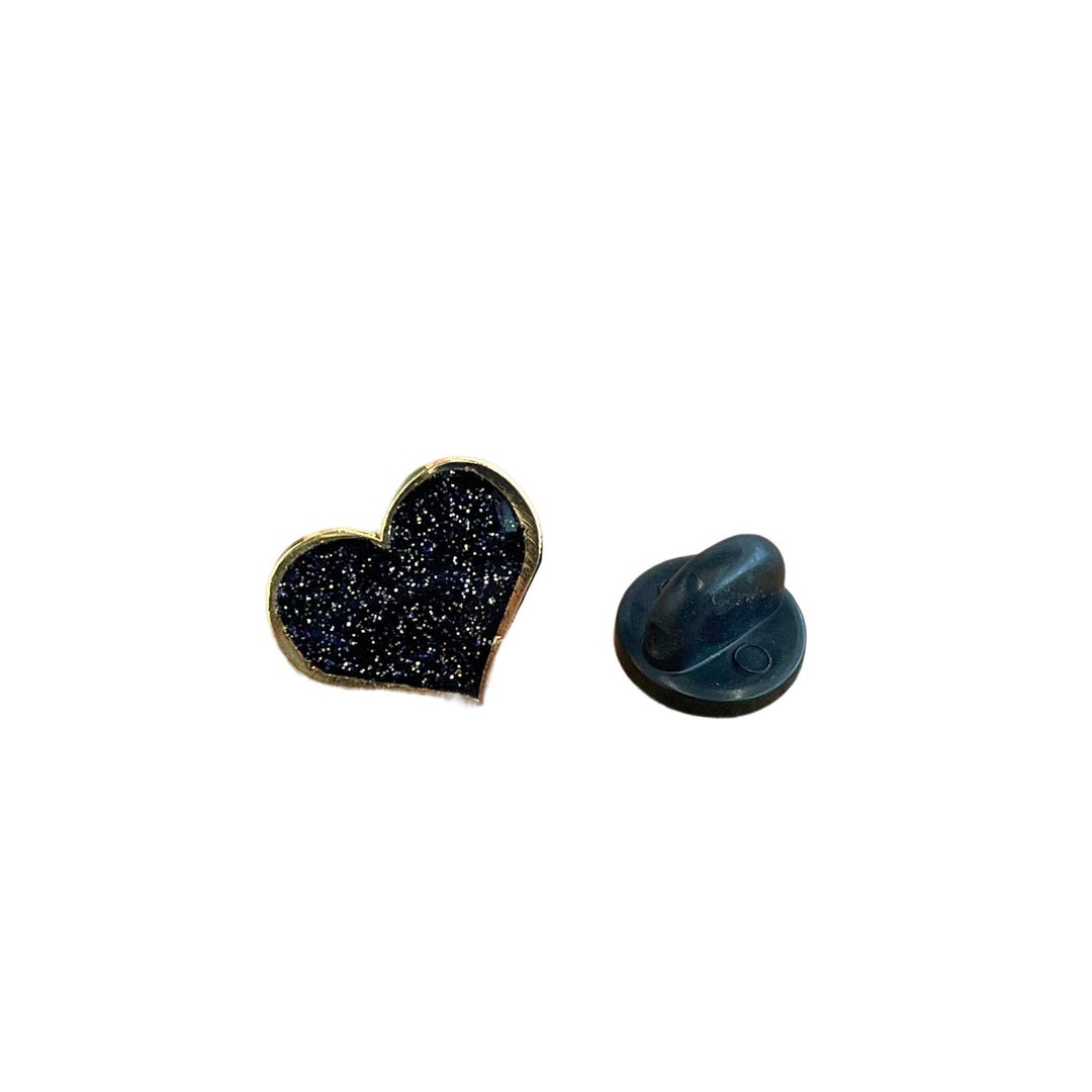 1/2 Inch Black Glitter Heart Enamel Pin – Small Memorial Pin, Grief or ...