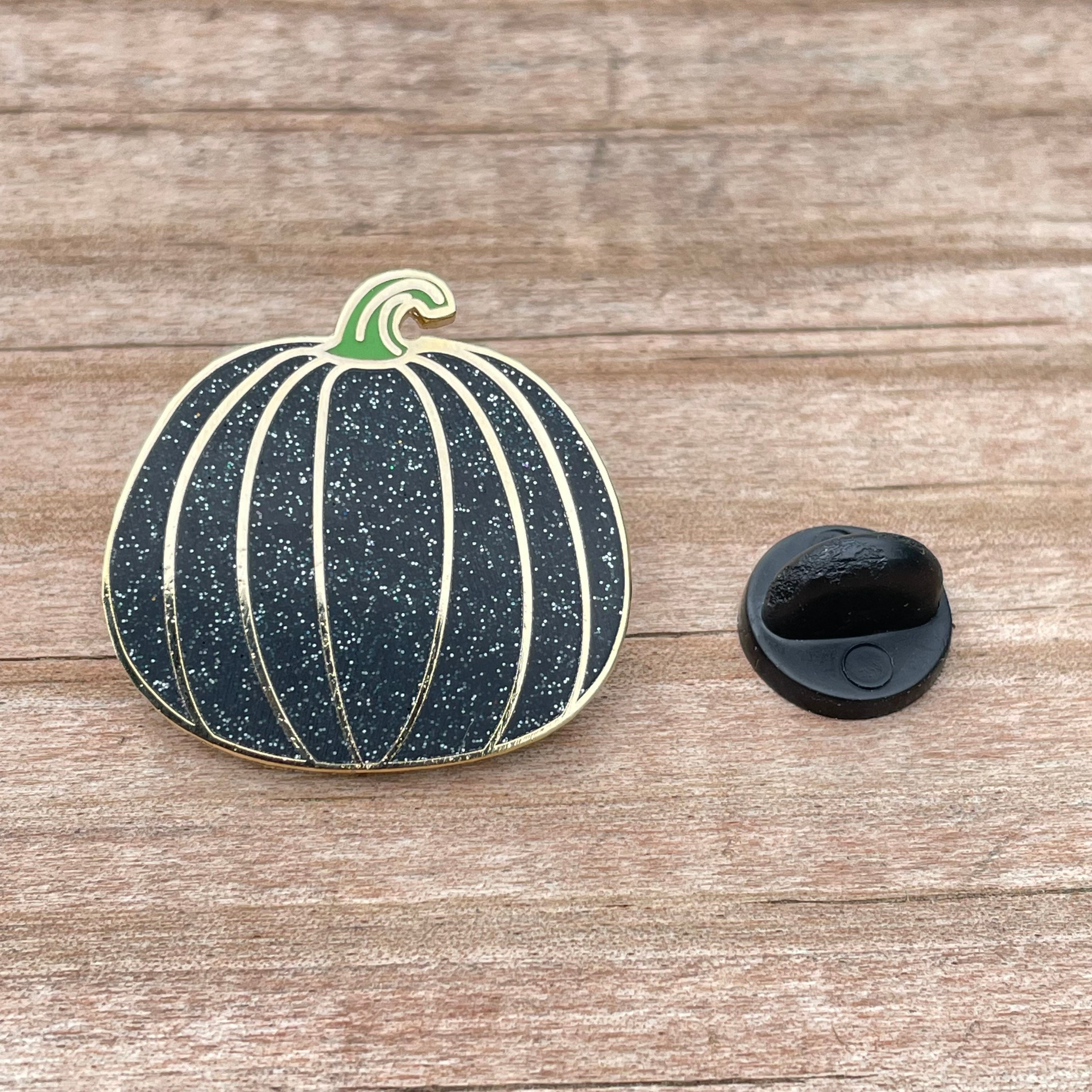 Black Glitter Pumpkin Enamel Pin: Halloween Flair - Etsy