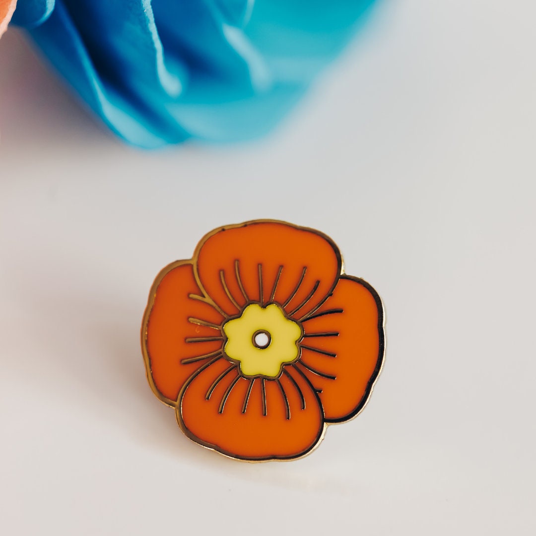 Orange Poppy Enamel Pin Poppy Badge Flower Pin Flower - Etsy