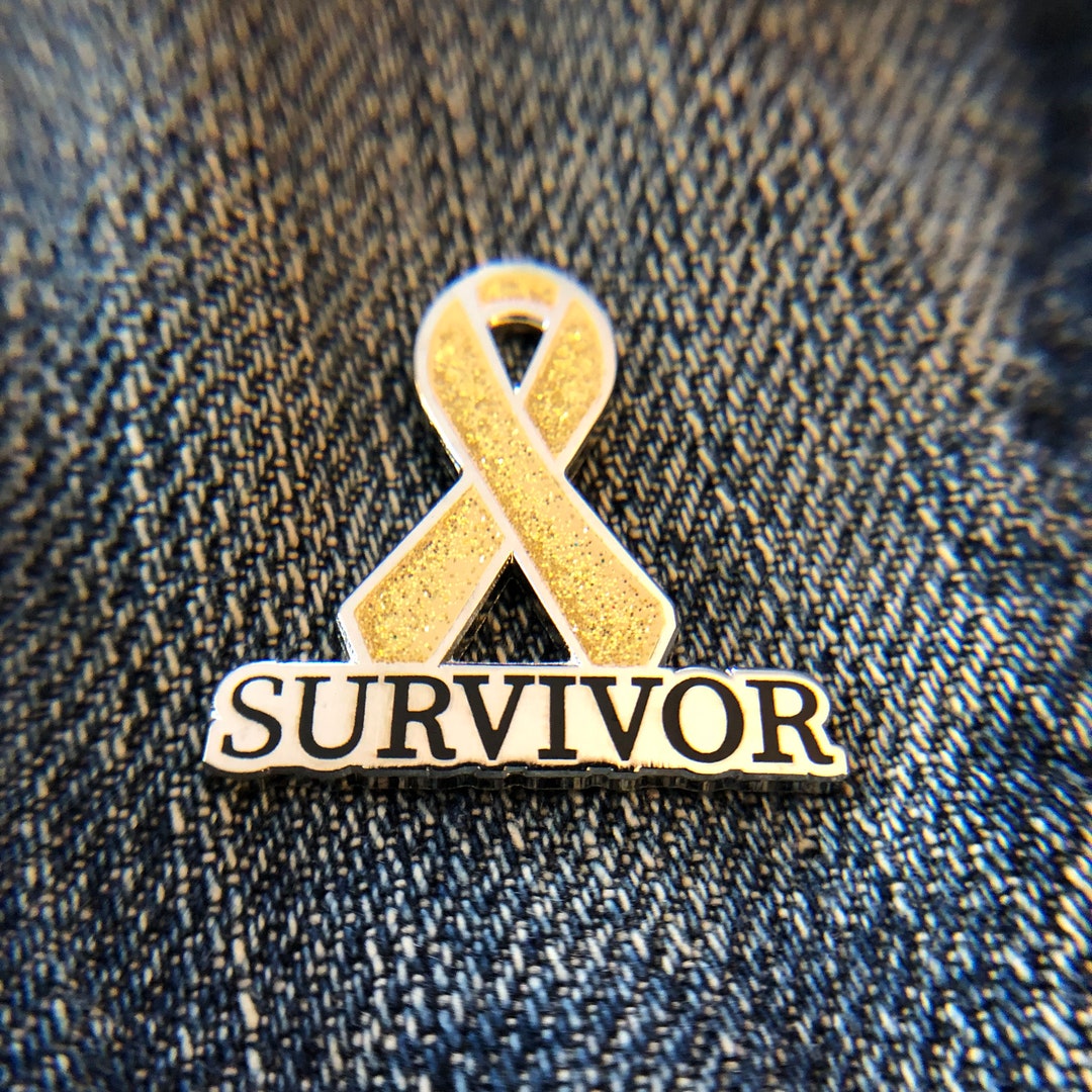 Gold SURVIVOR Awareness Ribbon Pins V1 - Childhood Cancer, Cancer ...