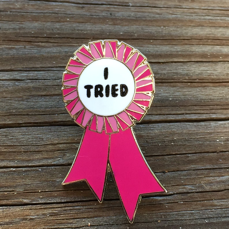 Pink I TRIED award ribbon 1 hard enamel | Etsy