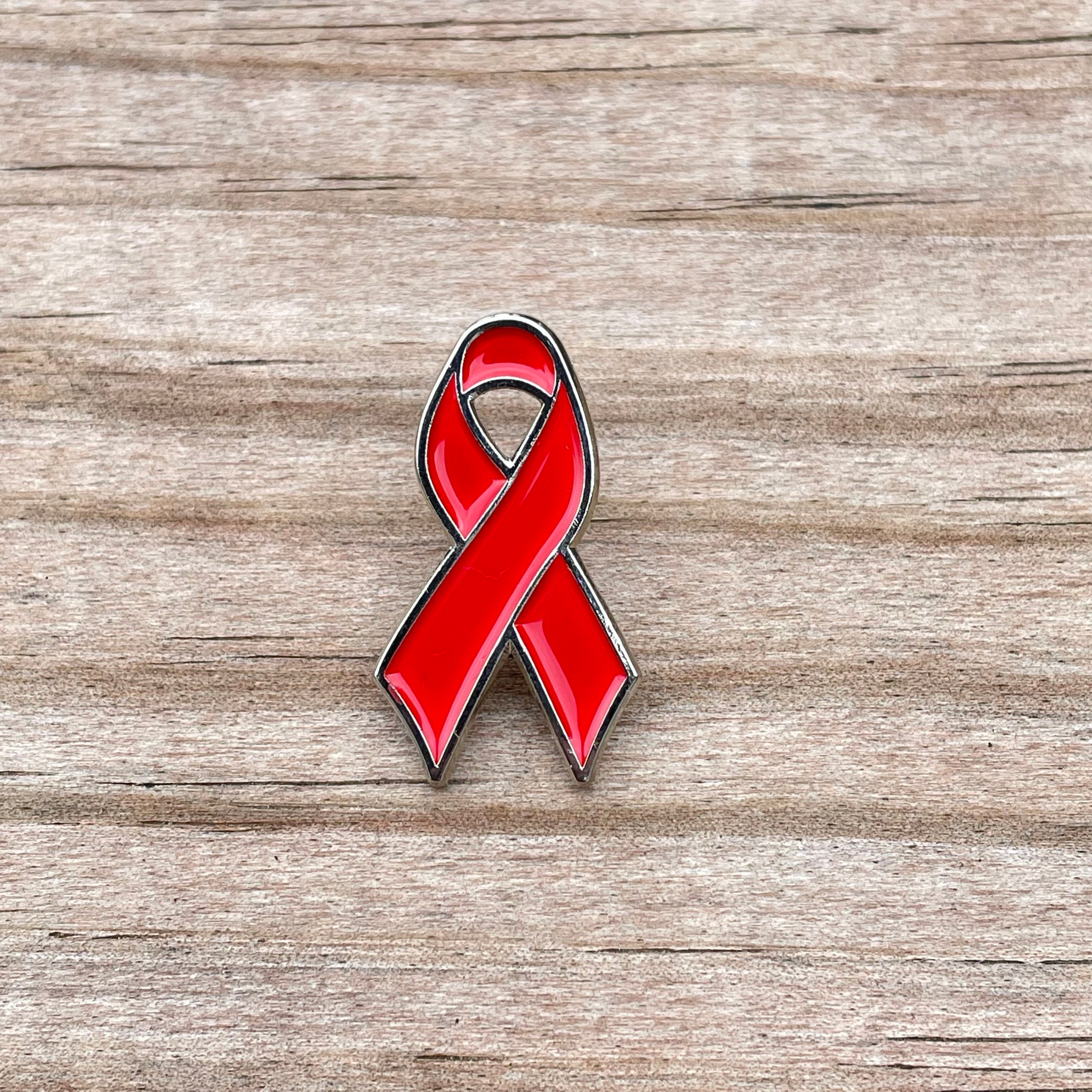 Red Awareness Ribbon Enamel Pin Representing Addiction AIDS - Etsy