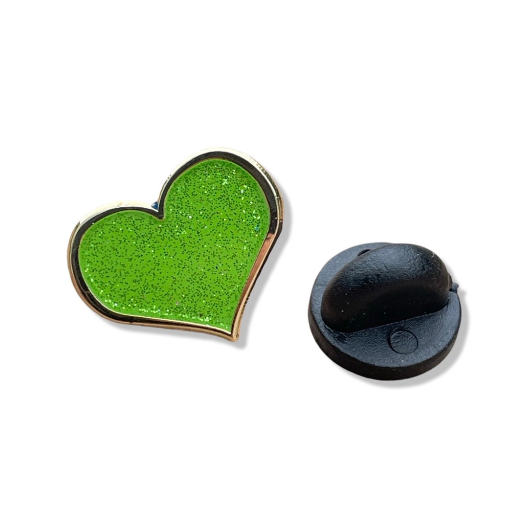 Green Heart Enamel Pin With Glitter - 3/4 Inch, Kawaii Pins, Lapel Pins ...