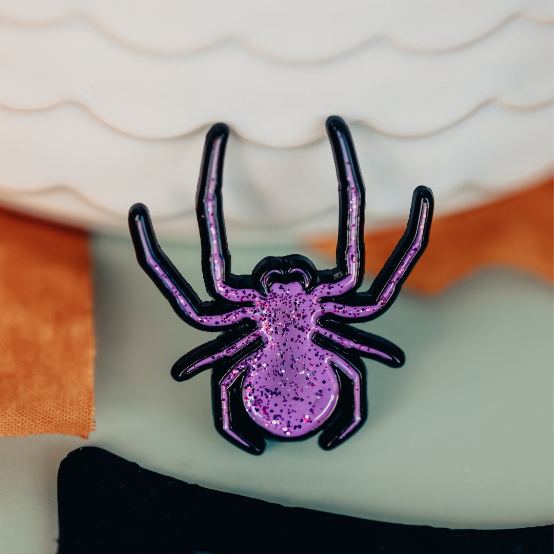 Dark Purple Glitter Spider Enamel Pin Halloween Pins Kawaii Etsy