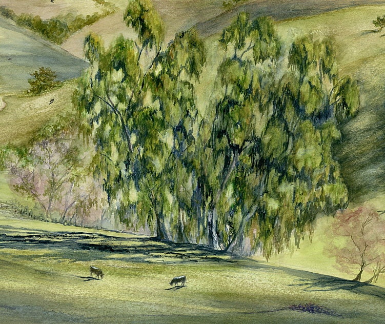 Original Watercolor Ranch and Cattle Landscape, Original Ranch, Cattle ...