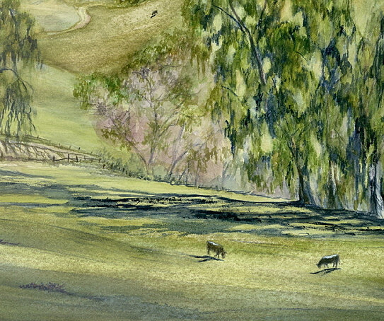 Original Watercolor Ranch and Cattle Landscape, Original Ranch, Cattle ...