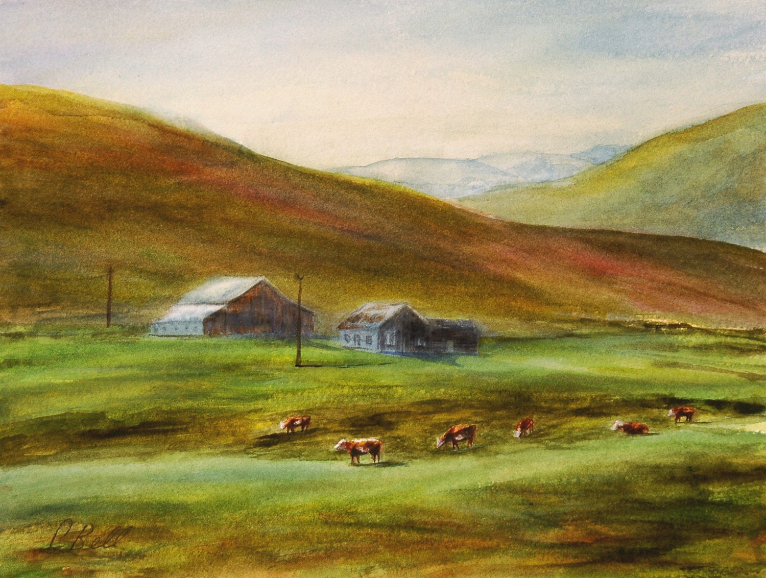 Ranch Watercolor Painting, Original Watercolor Painting, Old Ranch ...