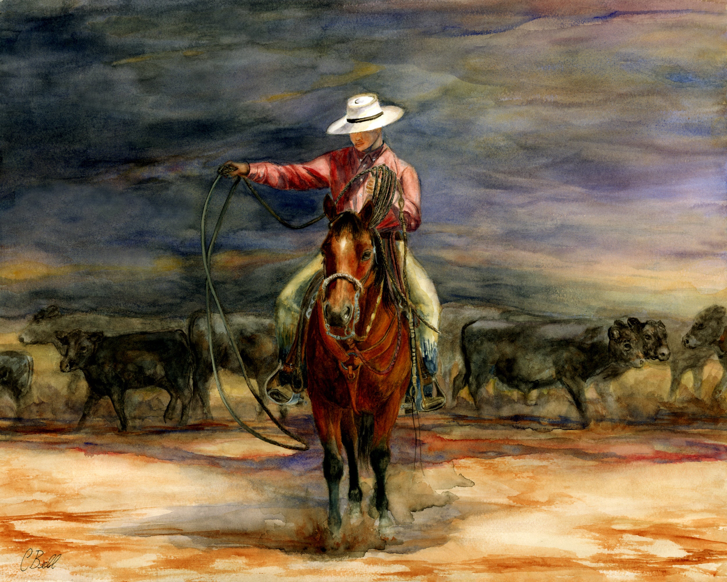 Ranch Cowboy Roping Steer Watercolor Painting / Fine Art Print - Etsy