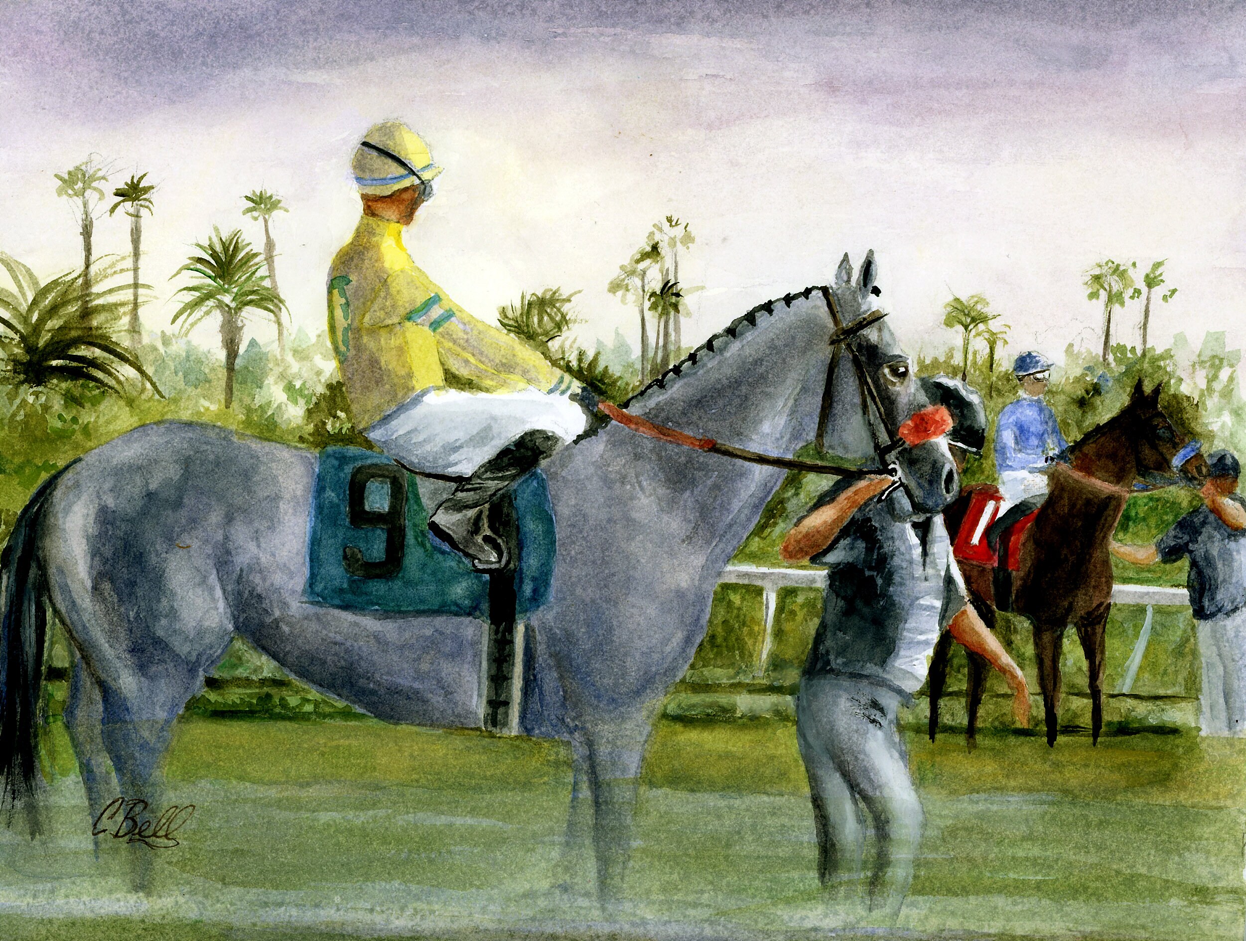 Original Racehorse Painting Thoroughbred Santa Anita Racing Painting ...