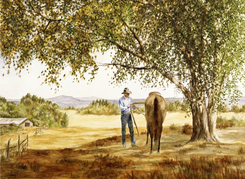 Cowboy Watercolour Print, Cowboy Ranch Watercolour, Ranch Watercolour ...
