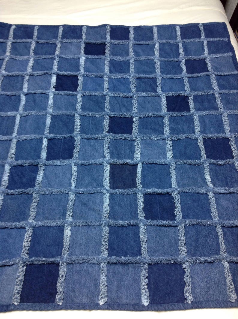 Shades of Blue Rag Blanket With Denim Lining - Etsy