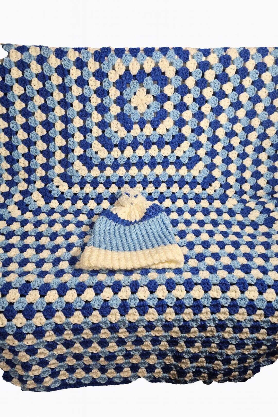 Blue, Corn Flower Blue and White Granny Square Patterned Afghan Baby ...