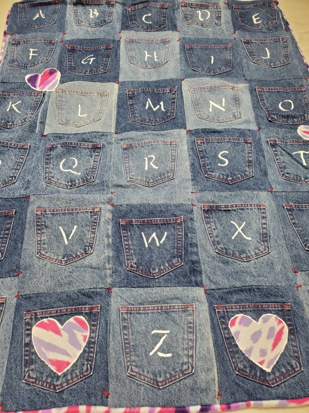 Little People Alphabet Denim Activity Blanket With Flash Cards - Etsy