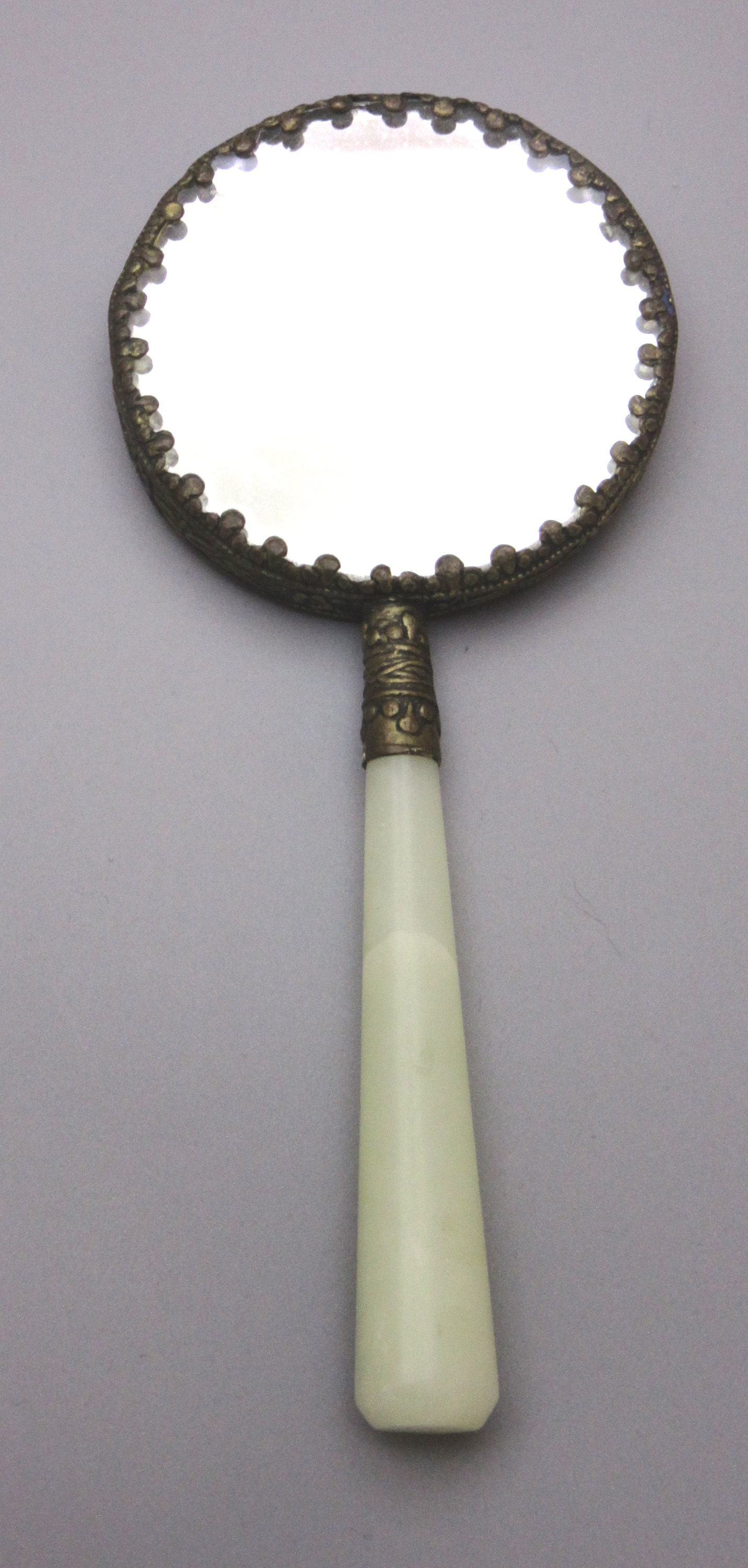 Vintage Chinese Small Mirror With Jade Handle and Porcelain Painted ...