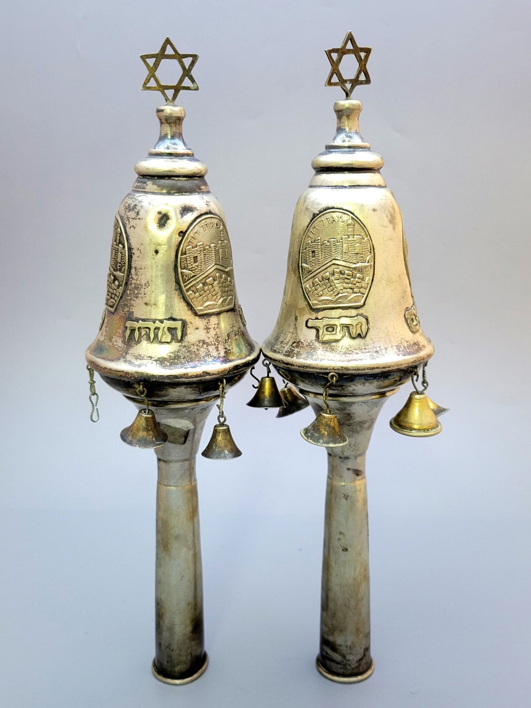 Old Israeli Silver Rimonim for Sefer Torah Scroll, Vintage Bible Scroll ...